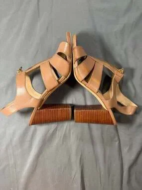 Michael Kors | Shoes | Michael Kors Tan Leather Zipfront Block Heel ...